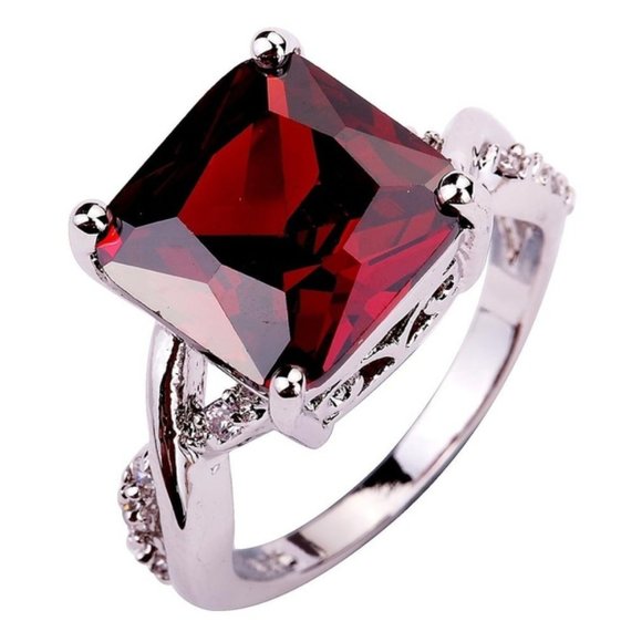 Lakeview Apparel | Jewelry | 3ct Red Ruby Diamond Square Silver ...